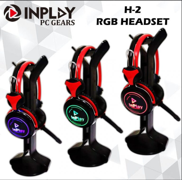 INPLAY H-2 RGB STEREO HEADSET 3.5MM JACK + USB POWER – BLACK/RED – DFESTORE