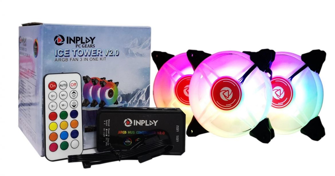 INPLAY ICE TOWER V2.0 3-PACK 120MM ARGB FANS WITH FAN HUB AND REMOTE ...