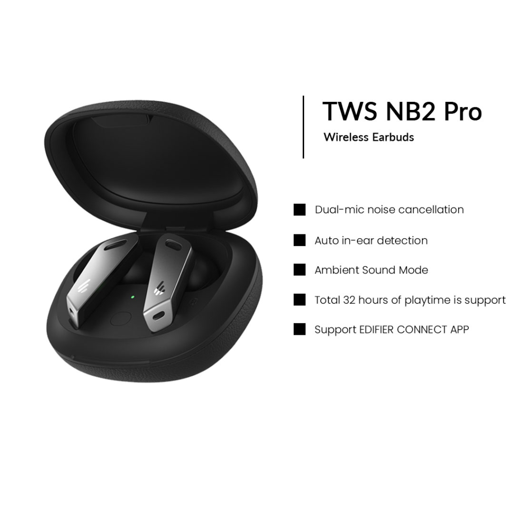 EDIFIER TWS NB2 PRO TRUE WIRELESS EARBUDS WITH CHARGE CASE – BLACK | HYBRID ACTIVE NOISE ...