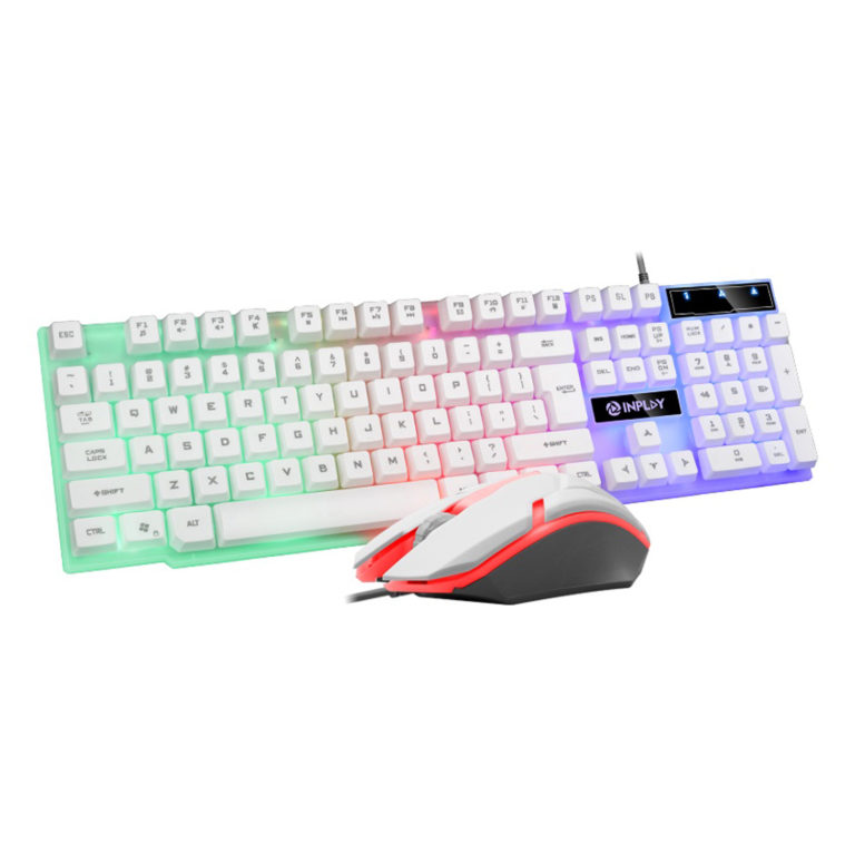 INPLAY STX200 MECHANICAL FEEL COMBO LED KEYBOARD + MOUSE – WHITE – DFESTORE